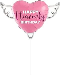 Amazon.com: Heavenly Balloons on a stick Happy Heavenly Birthday pink ...