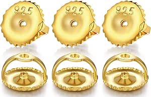 Amazon.com: 3-Pairs Screw Earring Backs, 18K Gold Plated 925 Silver ...