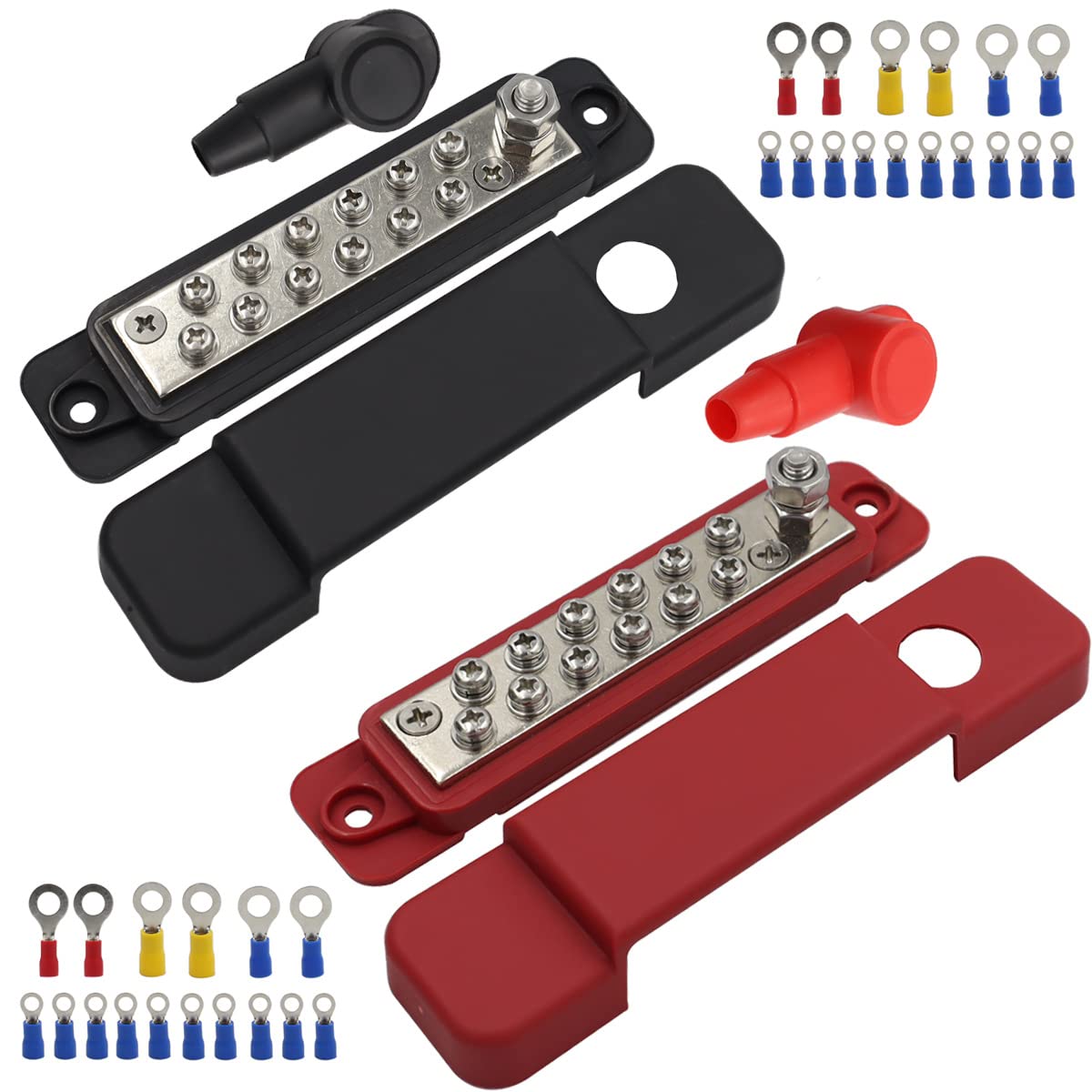 Mua 12V Power Distribution Block 2 x 1/4" (M6) Terminal Studs 12 x M4 ...