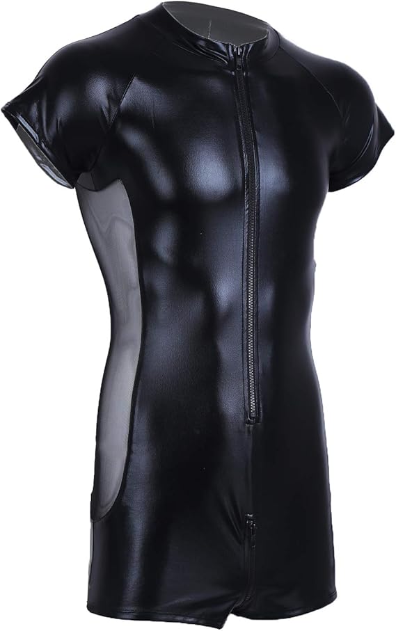 TiaoBug Herren Body Bodysuit Wetlook ouvert Unterhemd Stehkragen ...
