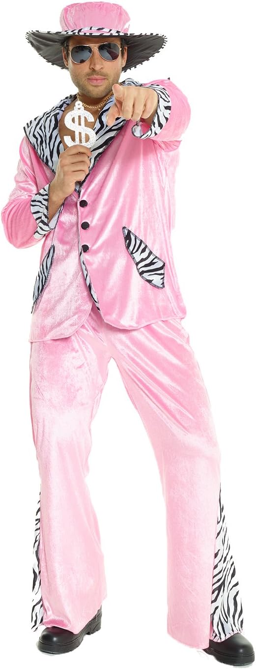 Morph Mens Pimp Daddy Costume Pink Velvet Suit For Bachelor Stag Party ...