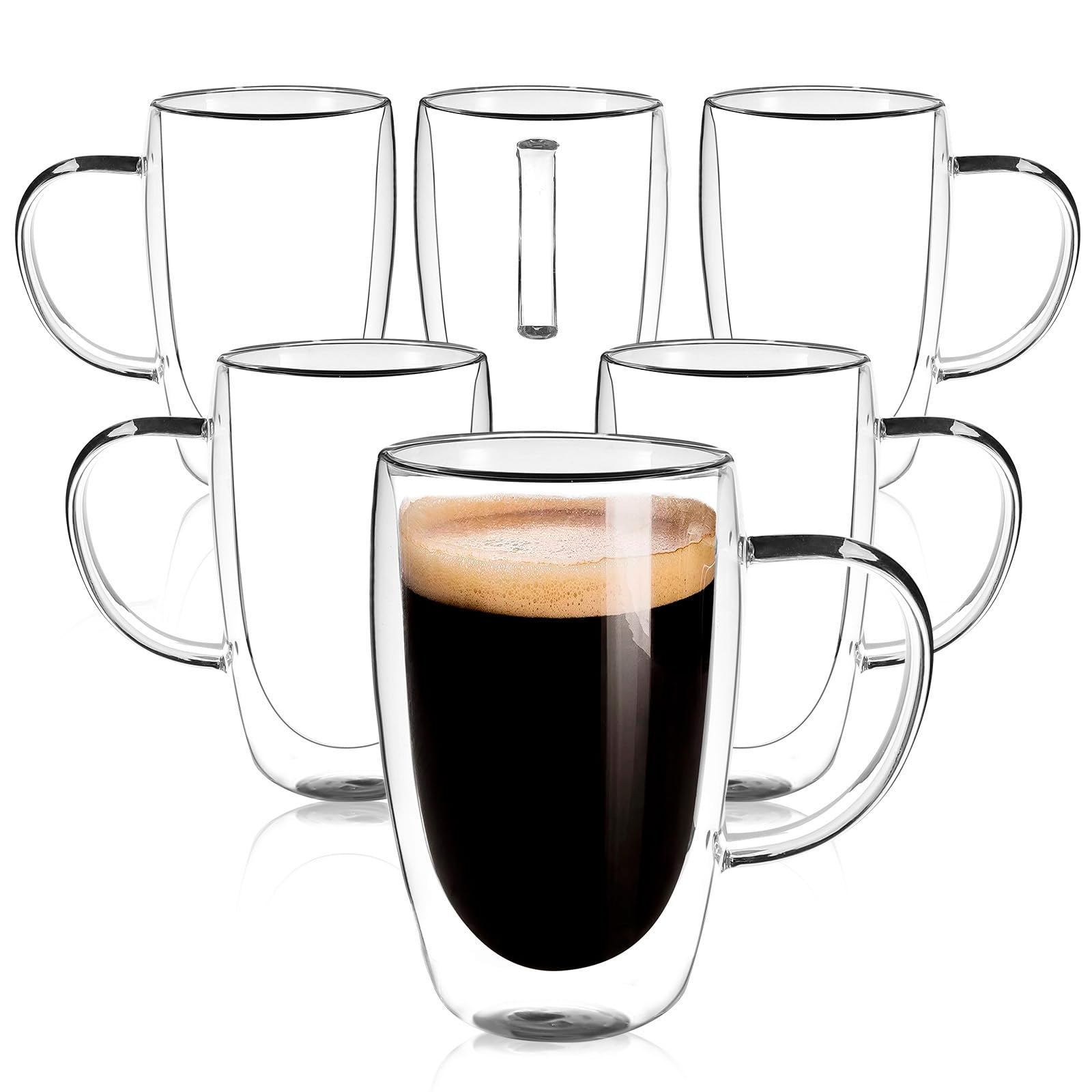 EYE4TECHS Clear Glass Double Wall Insulated Round Coffee Mugs Set of 6 ...