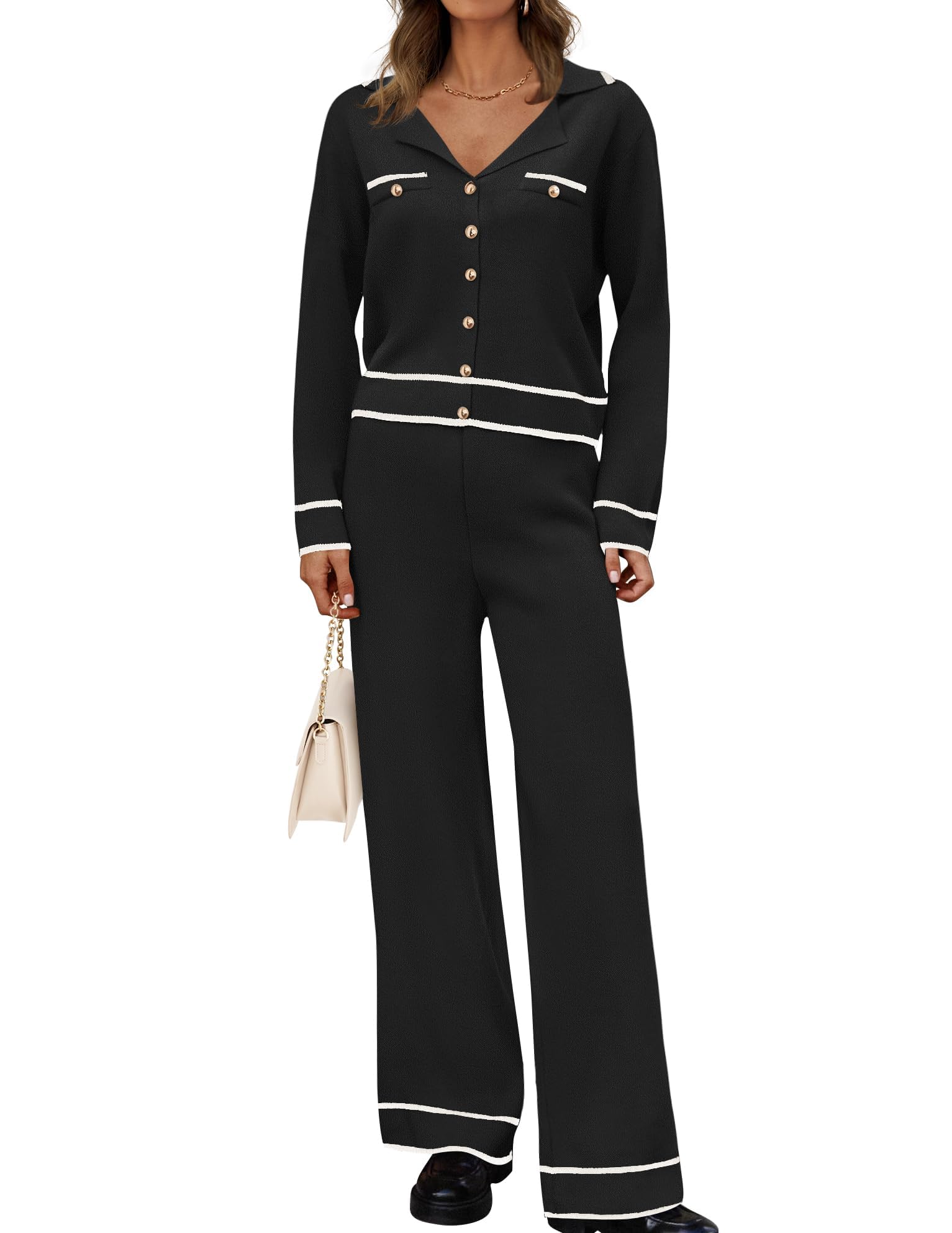 ZESICA Womens Fall Knit Two Piece Outfits Casual Long Sleeve V Neck ...