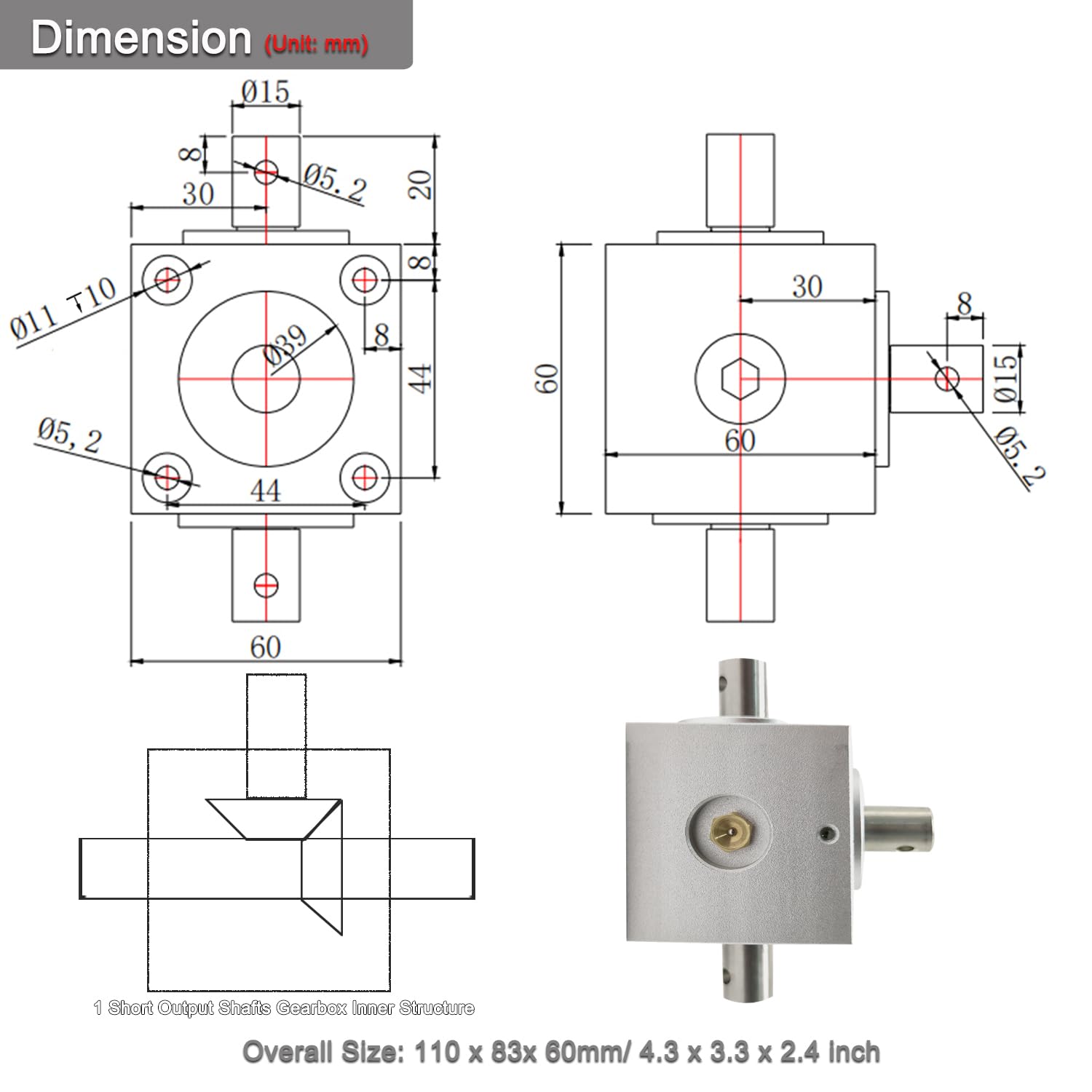 PGFUN 1:1 Right Angle Tapered Bevel Gearbox 1.5 Module 20 Teeth 90° Angle Drive Steering Gear ...