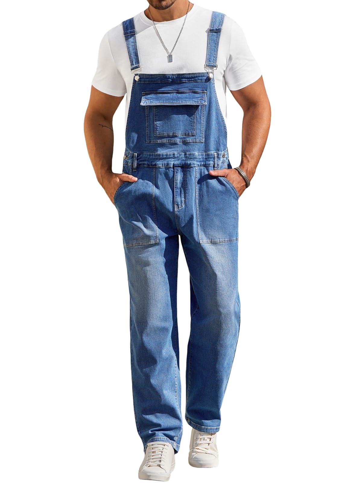 Runcati Men's Denim Bib Overalls Jeans Casual Slim Fit Adjustable ...