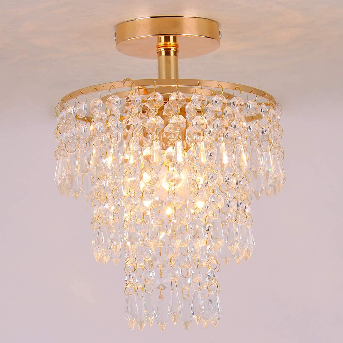 Mua FRIXCHUR Mini Size Crystal Chandelier Modern Flush Mount Ceiling ...
