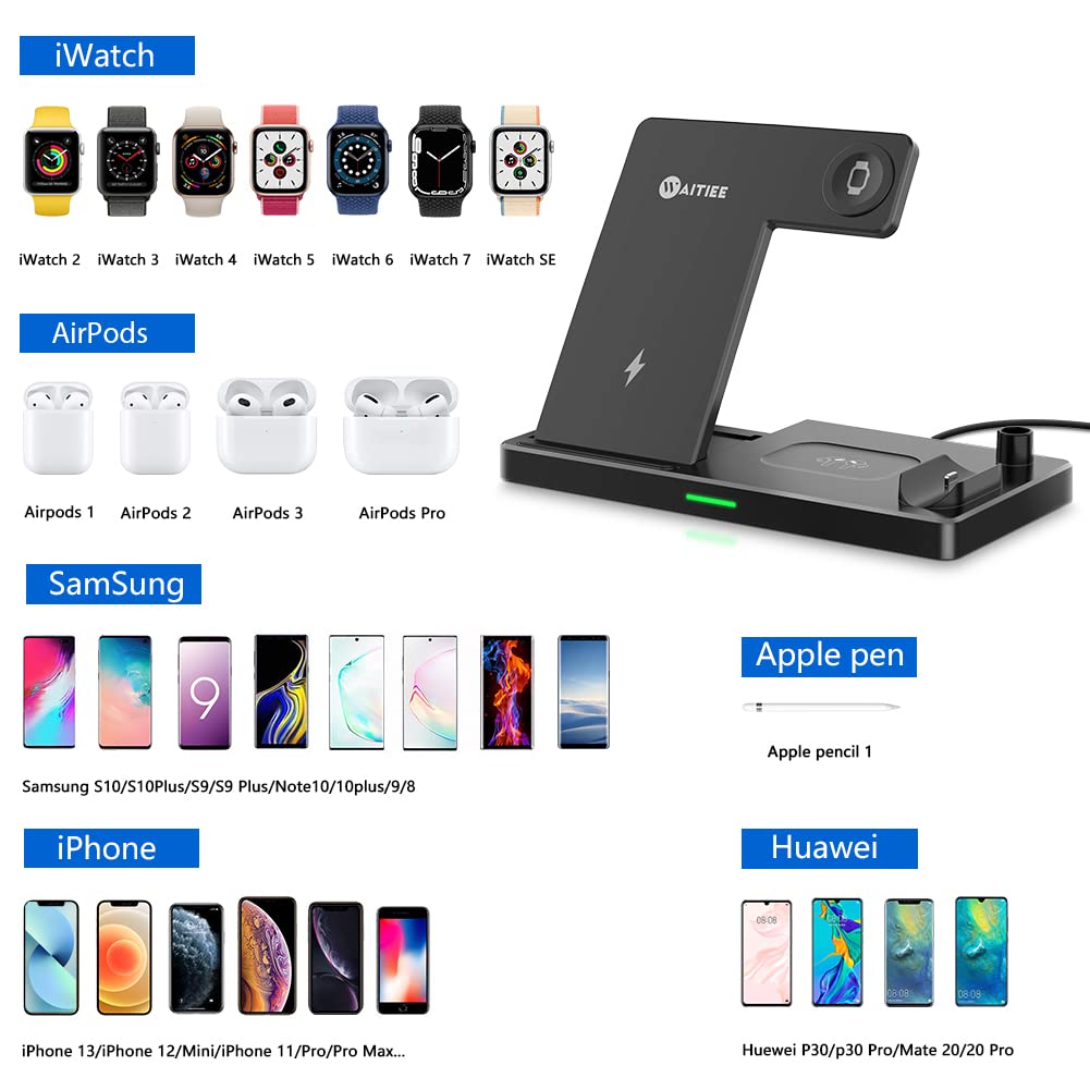 WAITIEE Wireless Charger 5 in 1,Wireless Charging Station for iWatch SE ...