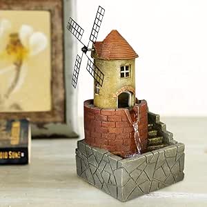 Amazon.com: Castle Windmill Tabletop Water Fountain - 17 7/10” H Red ...