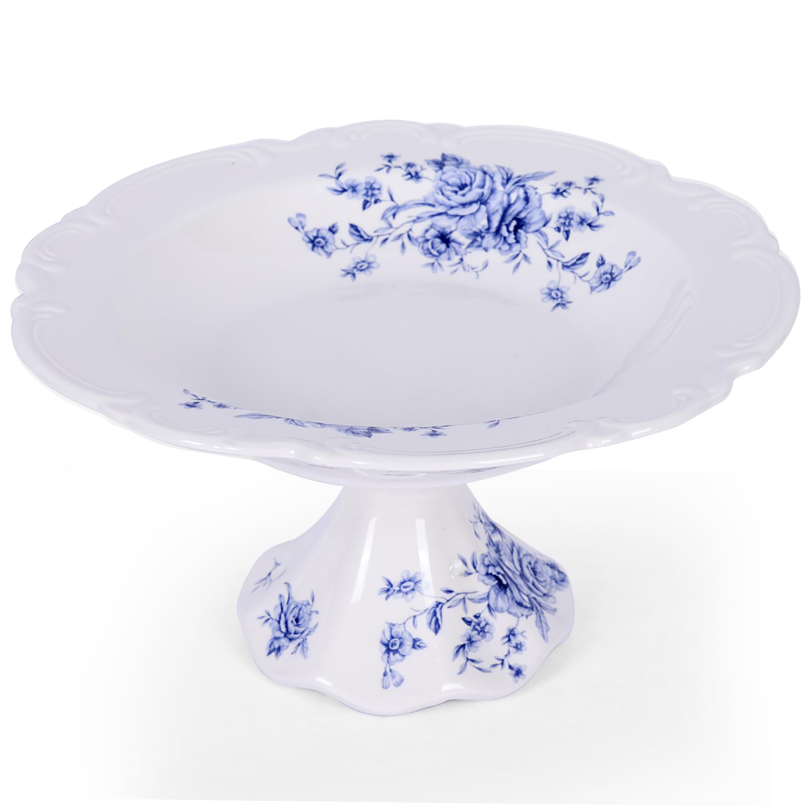 YUNSHID 9.2 Inch White Ceramic Cake Stand, Round Footed Dessert Display ...