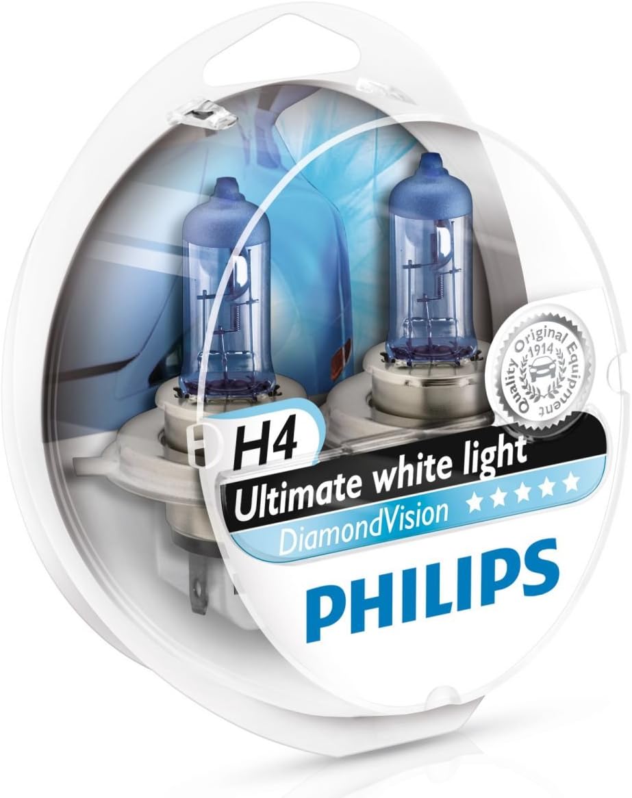 Philips Diamond Vision 5000K H4 Car Headlight Bulbs (Twin Pack of Bulbs ...