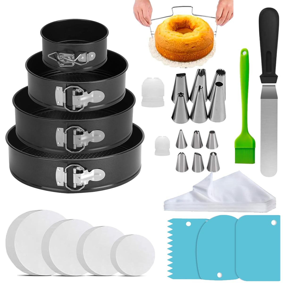 Round Cake Pan Sets for Baking Cake Decorating Supplies: 4 Non-Stick ...