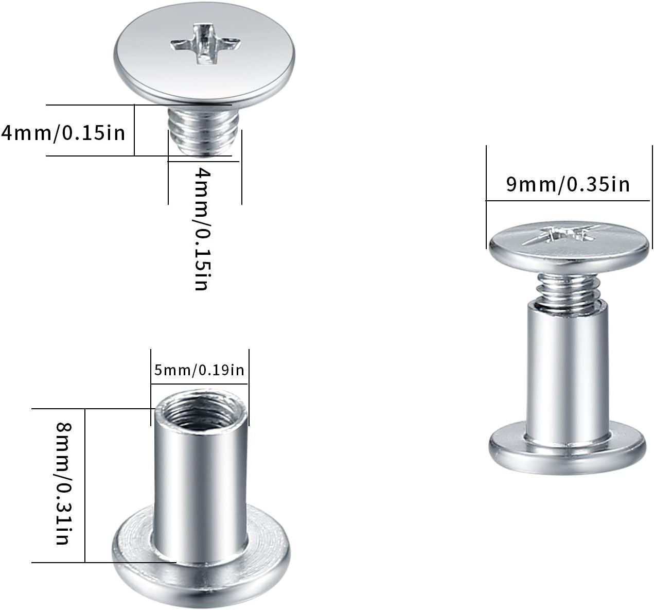 100 Pcs Leather Rivets Double Cap Screw, Book Binding Rivet, Nickel ...