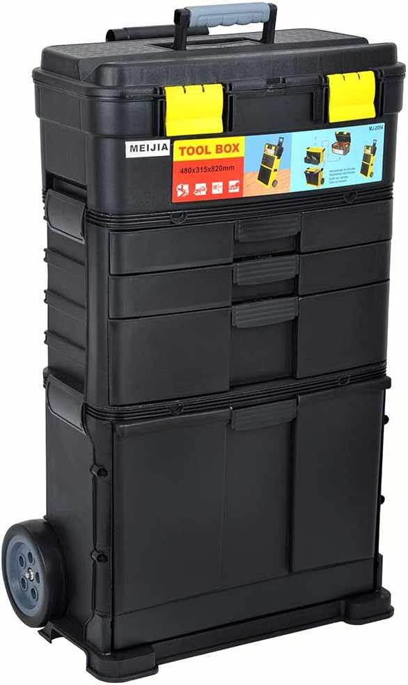 MEIJAIA Heavy Duty Rolling Toolbox With Retractable Handle,3-IN-1 ...