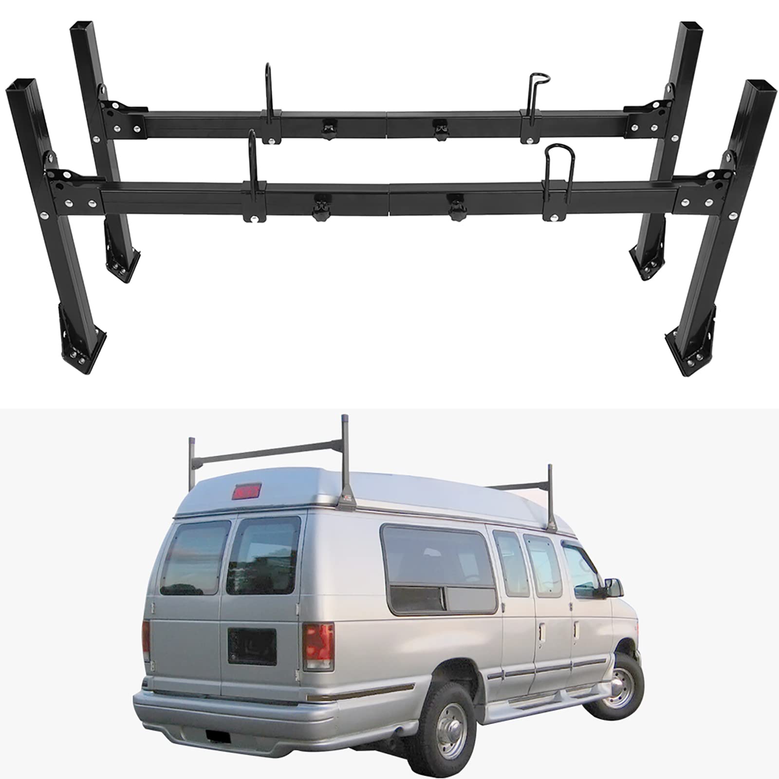 SCITOO Heavy-Duty 2 Bars Van Racks Steel Utility Ladder Truck Pickup ...