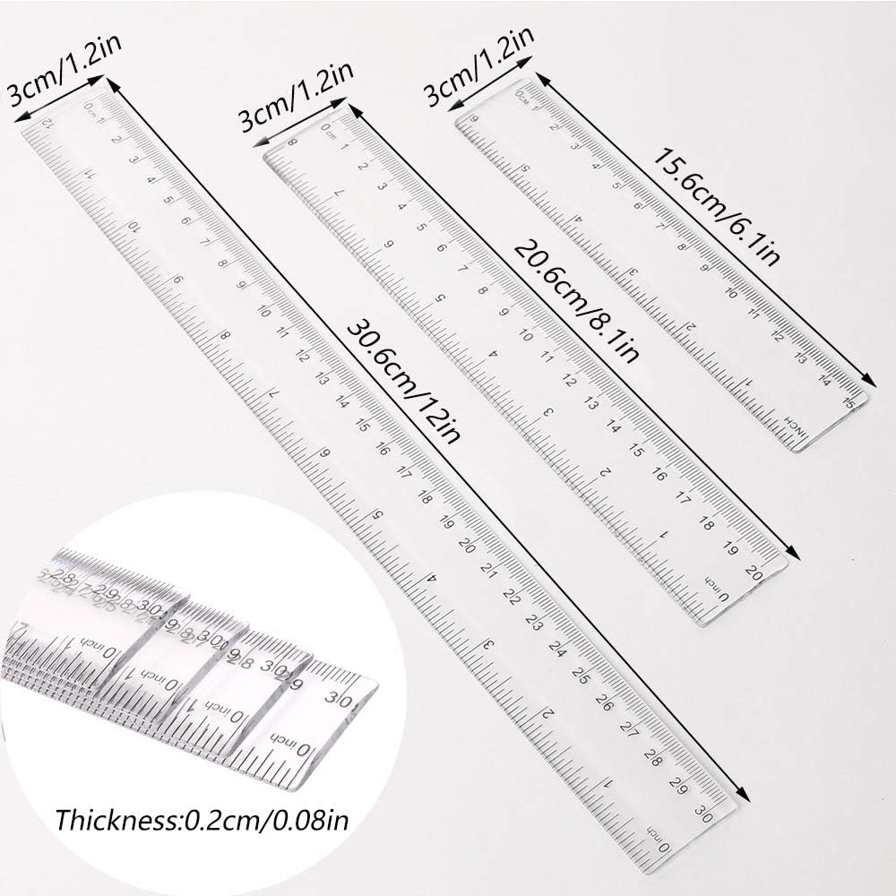 Ziyero 9 Pcs Double Sided Straight Ruler Transparent Hard Plastic Ruler ...