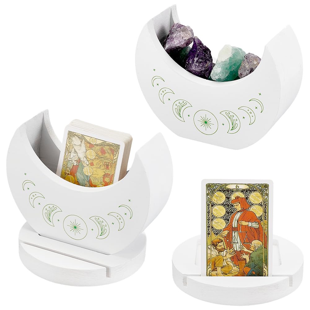 AHANDMAKER Tarot Card Holder with Moon Shape Case, Wooden Tarot Card ...