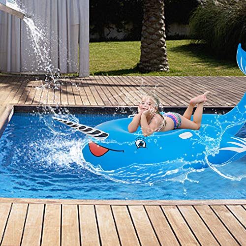 MorTime Whale Pool Float, 110" Inflatable Blue Whale Swimming Raft ...