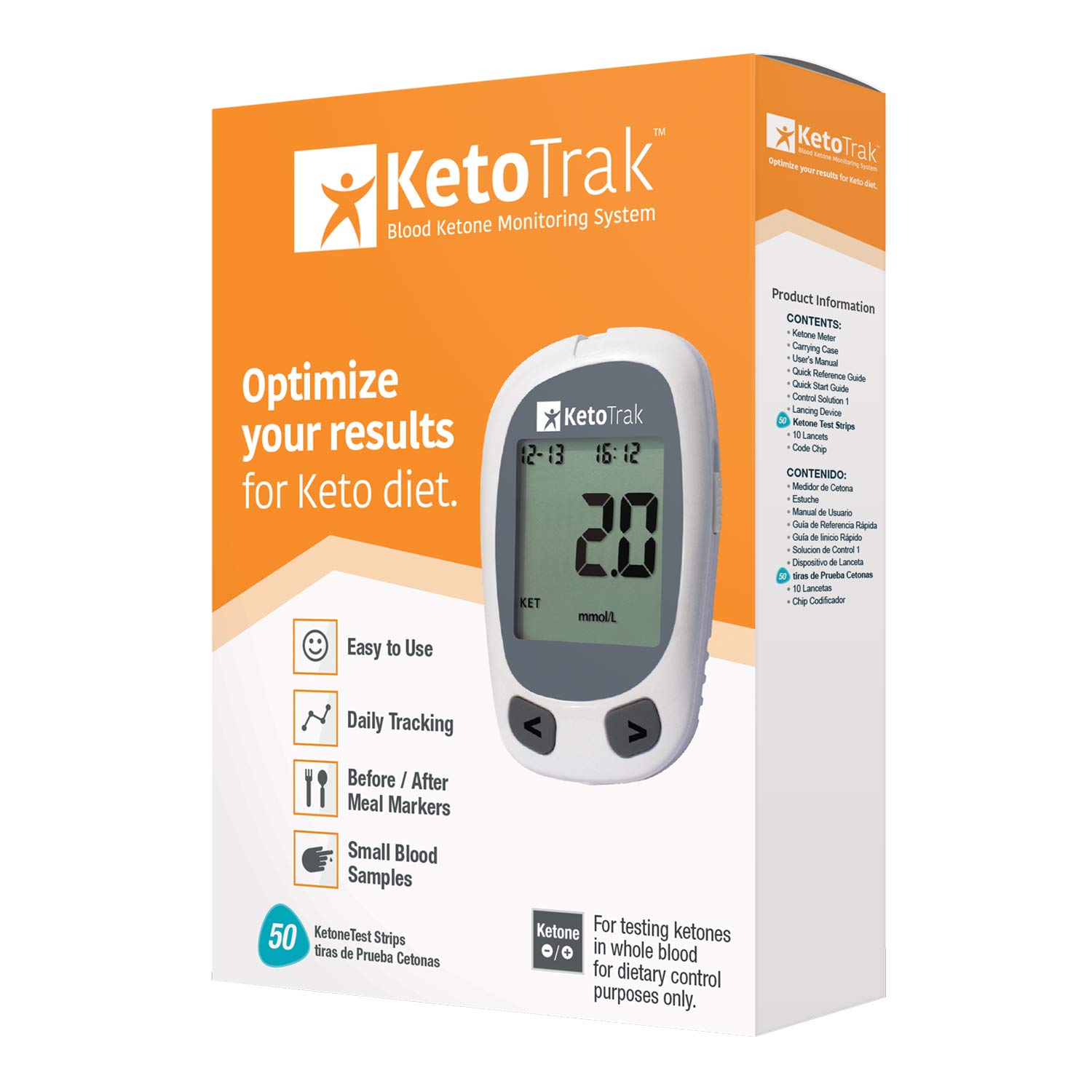 KetoTrak Blood Ketone Testing Kit, 1 Meter, 50 Ketone Strips,1 Lancing ...