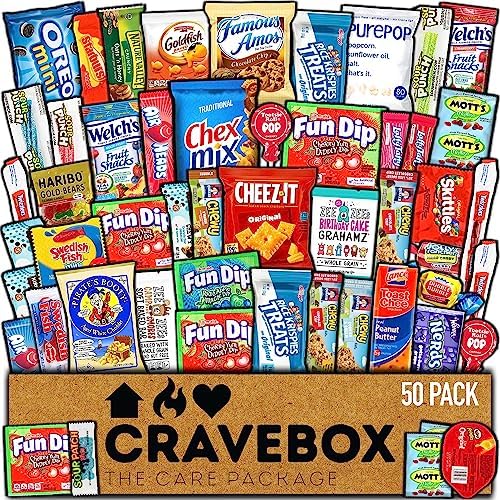 CRAVEBOX Snack Box Variety Pack Care Package (50 Count) Treats Gift ...