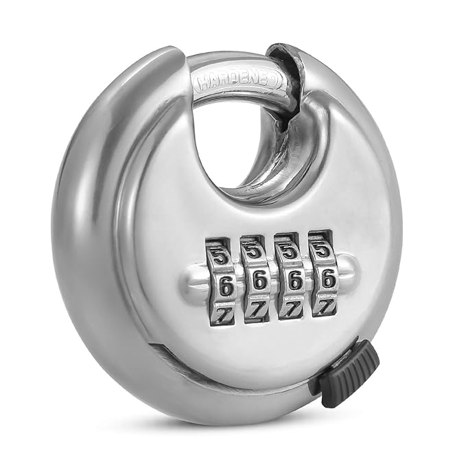 4-Digit Combination Disc Padlock with Hardened Steel Shackle Silver ...