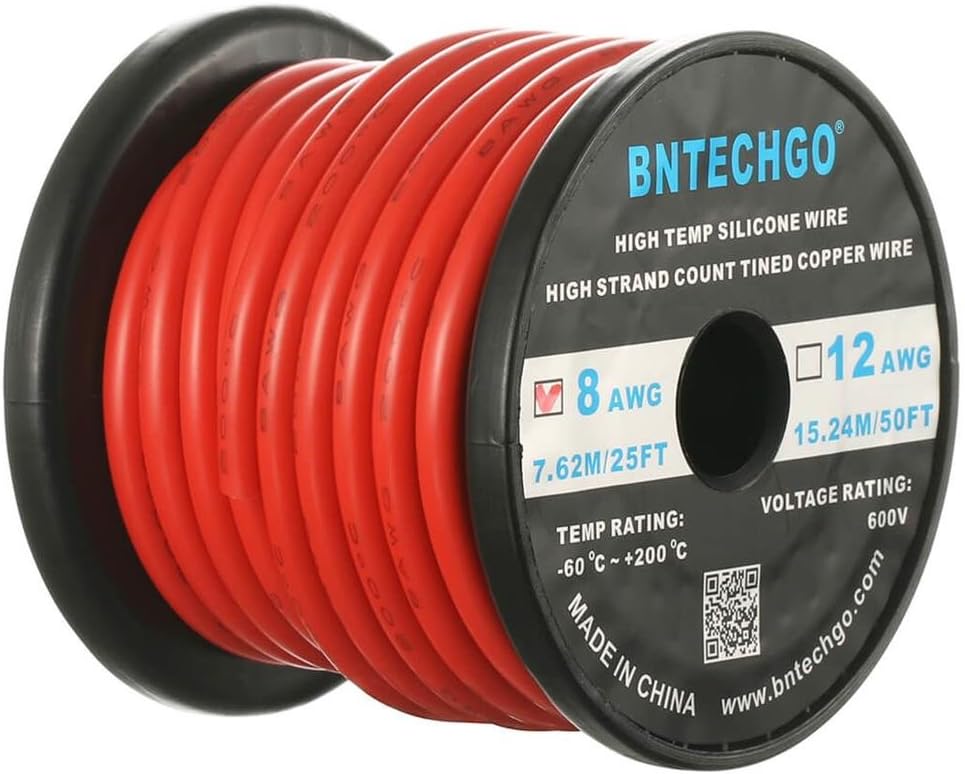 BNTECHGO 8 Gauge Silicone Wire Spool Red 25 feet Ultra Flexible High ...