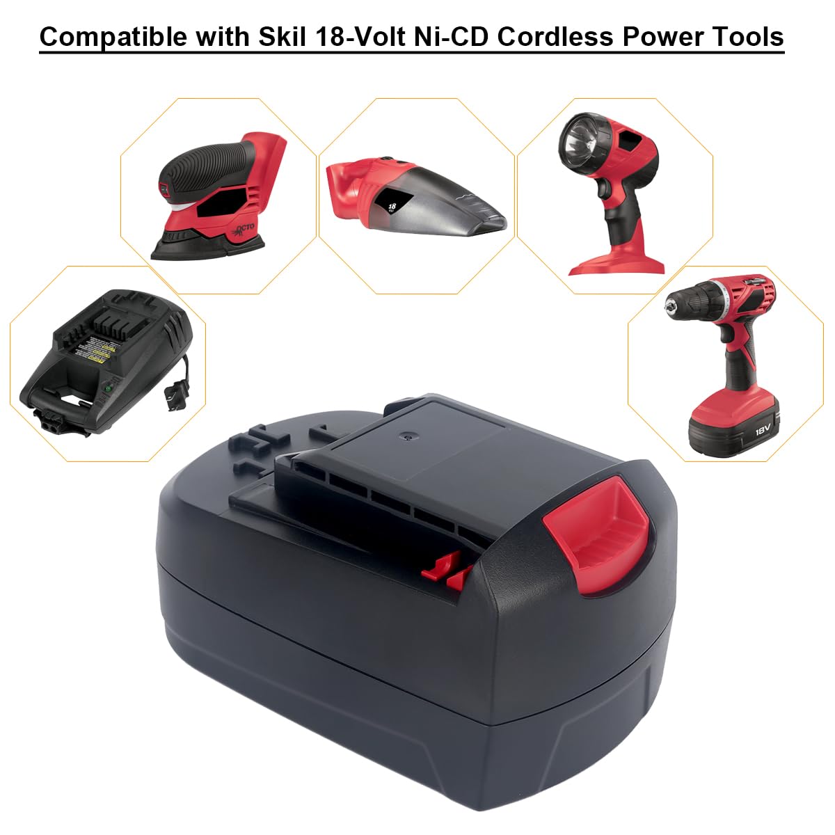 Biswaye 18-Volt Battery SB18C SB18A SB18B Compatible With Skil 18V Ni-Cd Cordless Tools 2810 ...
