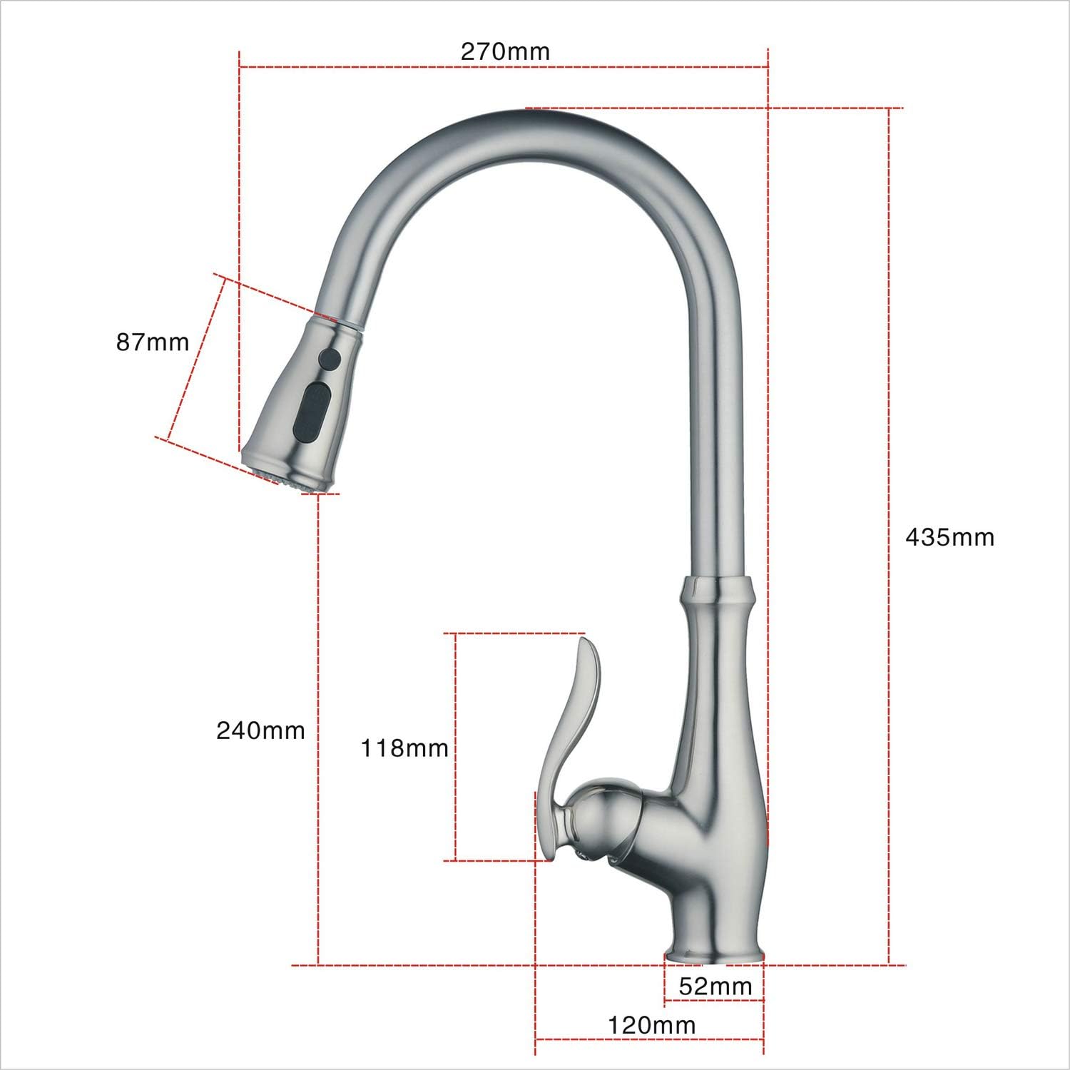 High Arc Sink Tap Commercial Kitchen Pull Out Tap Single Handle Basin ...