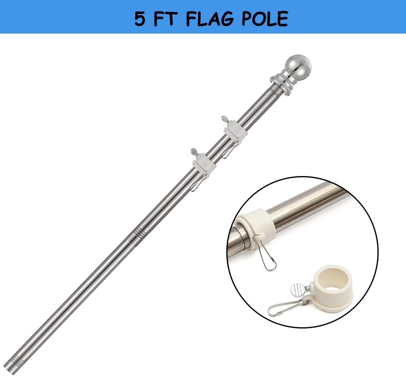 Amazon.com : 5 FT Flag Pole Kit for House, Outdoor Wall Mount Stainless ...