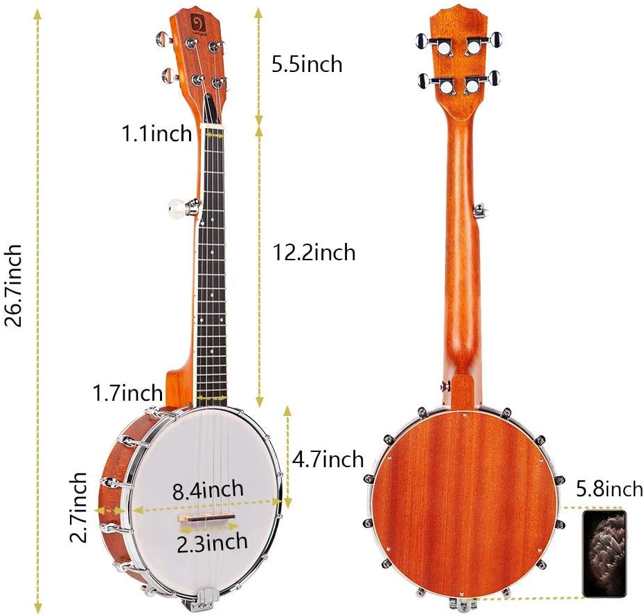 Vangoa MINI Banjo 5 String Closed Solid Back 26 inch Tenor Banjos with ...