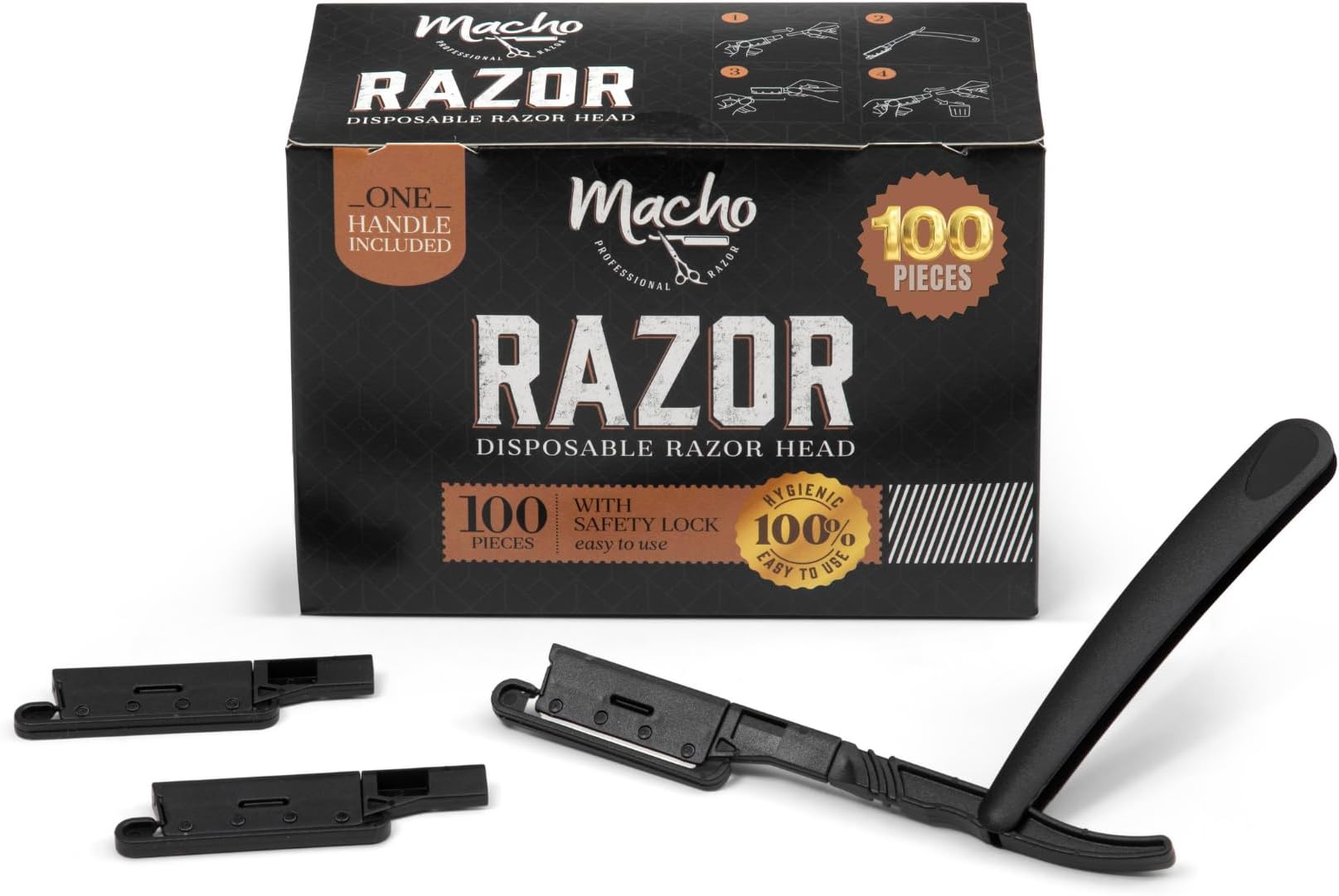 Professional Straight Razors for Men - Blade Holder with 100 Disposable ...