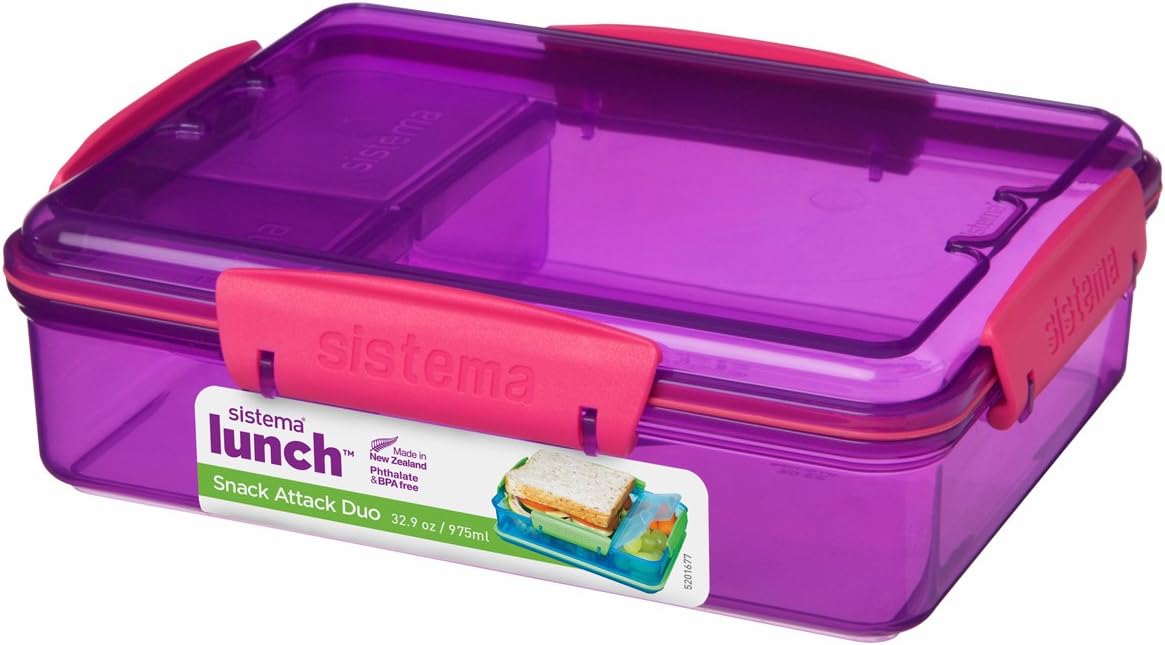 Sistema 975ml Multi Compartment Snack Attack Duo Lunch Box, Purple by ...