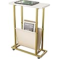 Amazon.com: Narrow Side Table with PU Leather Magazine Holder Modern ...