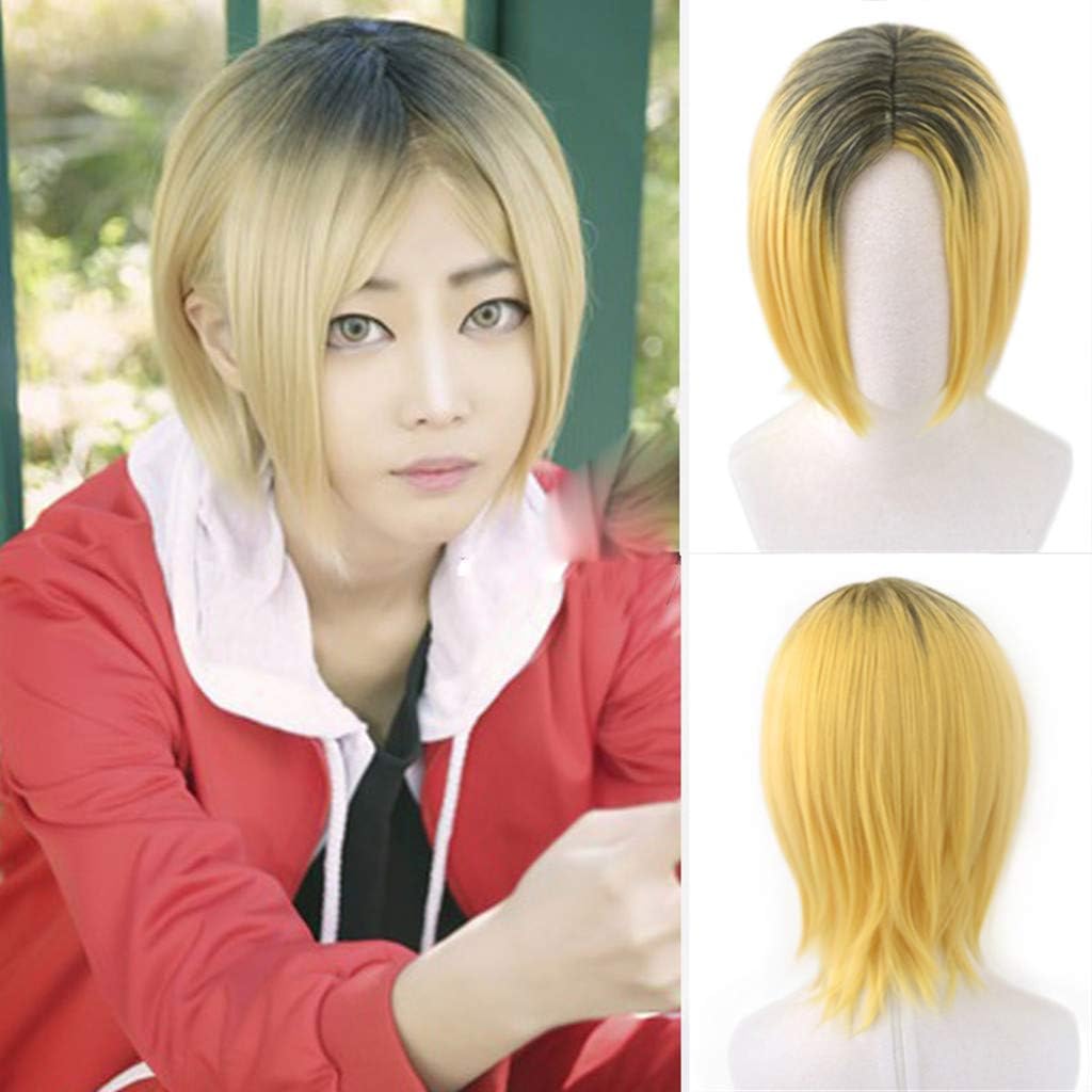 Ani·Lnc Anime Haikyuu!! Kenma Kozume Cosplay Wig short yellow Costume ...