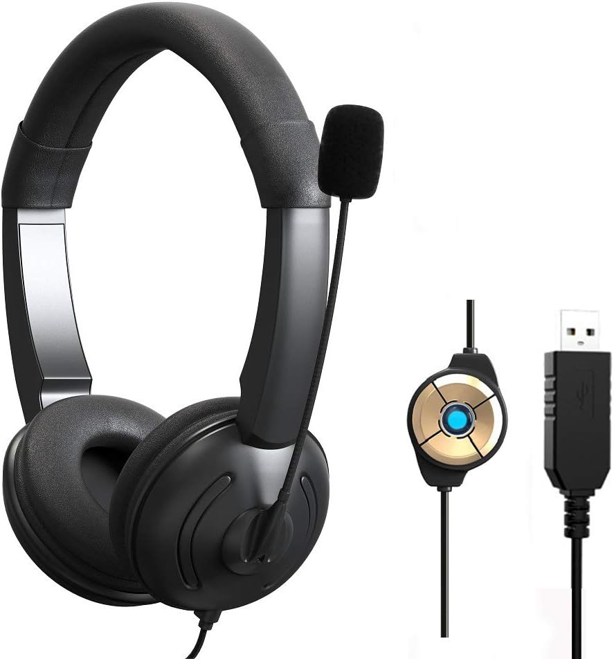KKSH Casque USB avec Micro, Casque PC Stéréo Filaire avec Anti-Bruit et ...