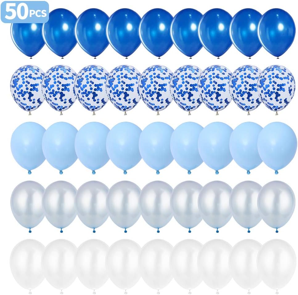 Blue White Balloons, 12 Inch 50 pcs Confetti Latex Birthday Balloons ...