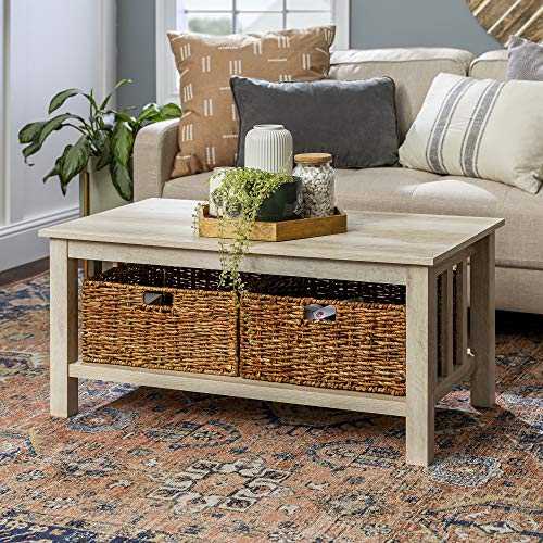 Lucas Transitional Coffee Table with Storage in White Oak | Ocean Decors