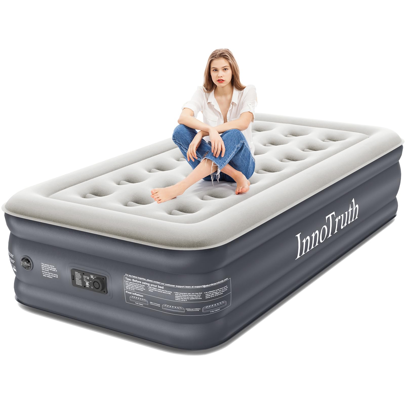 InnoTruth Queen Air Mattress with Built in Pump, 18" Raised Blow Up ...