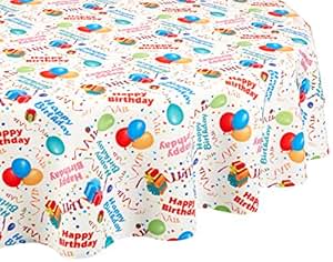Amazon.com: 70" Round Happy Birthday Tablecloth White Restaurant ...