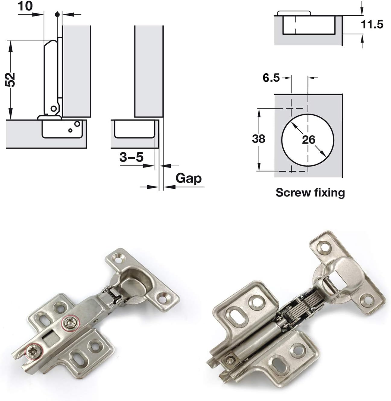 LOOTICH 90 Degree Full Overlay 26mm Soft Close Mini Hinge with ...