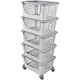 Amazon.com: Tstorage 5-tier Stacking Storage Basket Tower with Wheels ...
