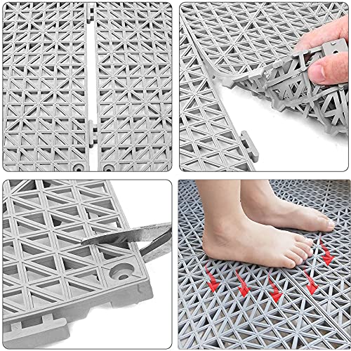 12 Pack 12" x 12" Interlocking Rubber Bathroom Flooring Tiles Non-Slip ...