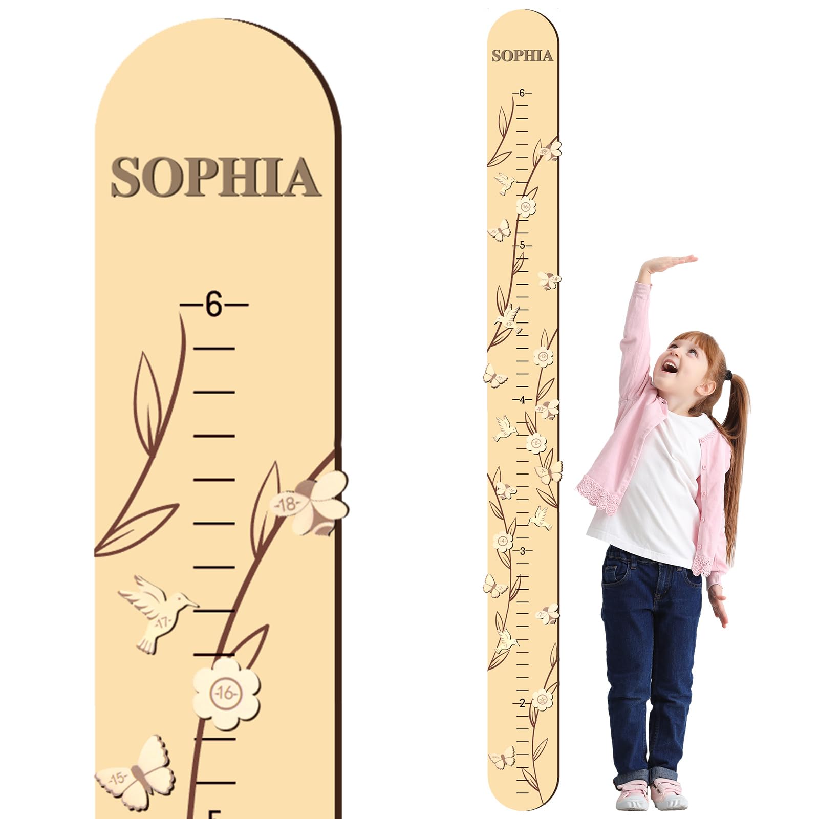 DoubleFill Baby Growth Height Chart for Wall 63" x 5.5" Kids Wood ...