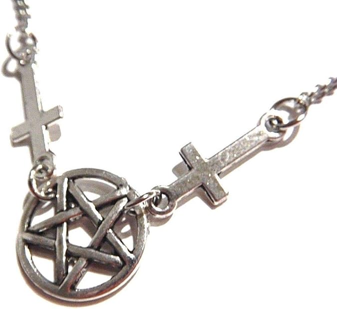 Amazon.com: Inverted Pentagram & Cross Satanic Pendant Necklace ...