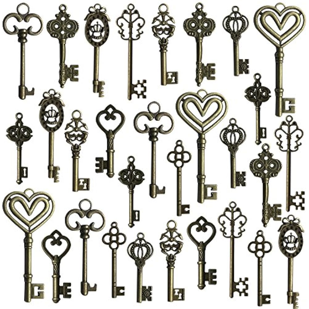 Mixed Set Of 30 Antique Bronze Vintage Skeleton Keys - Decorative Old ...