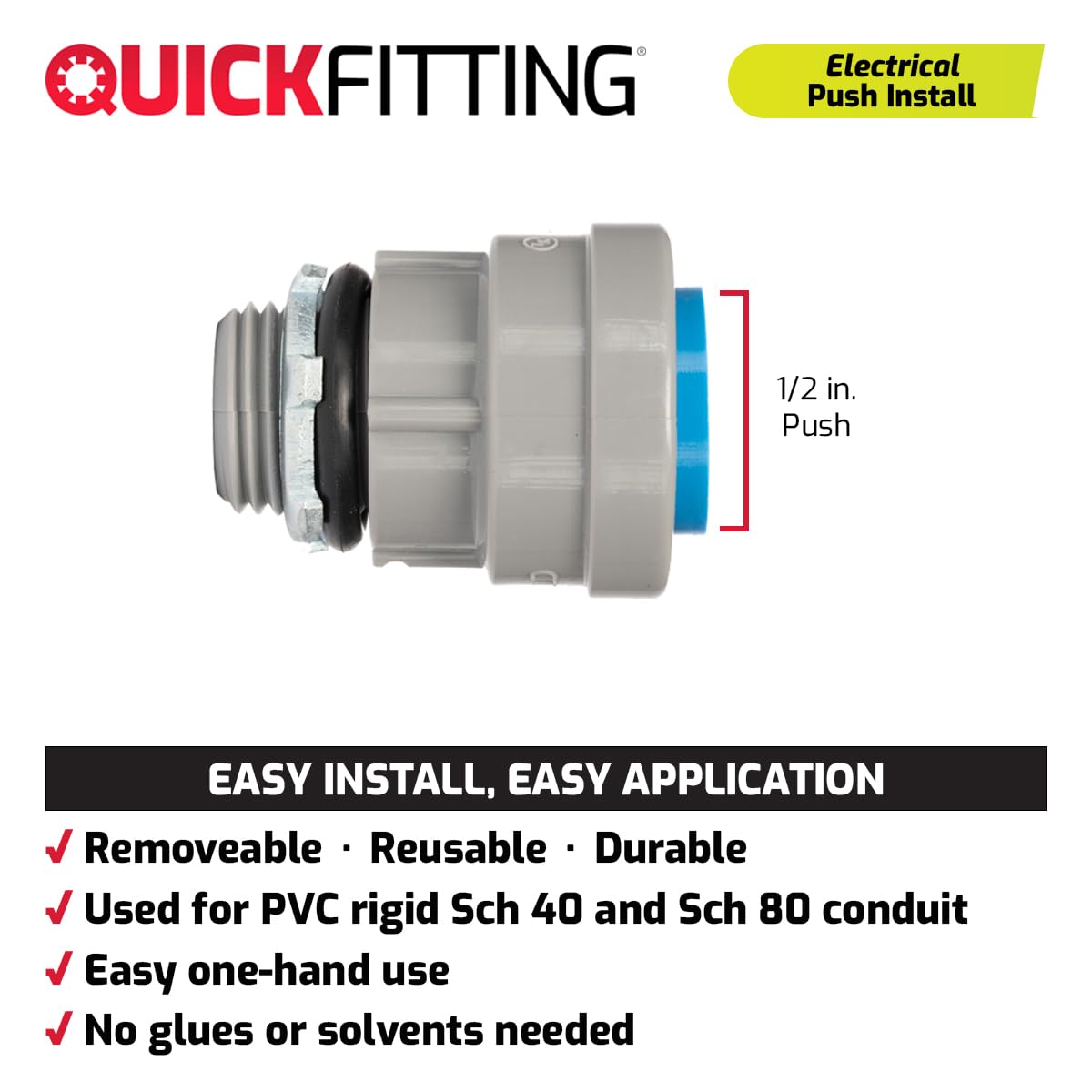 QuickFitting 1/2 Inch Junction Box Connector | Push Install PVC ...