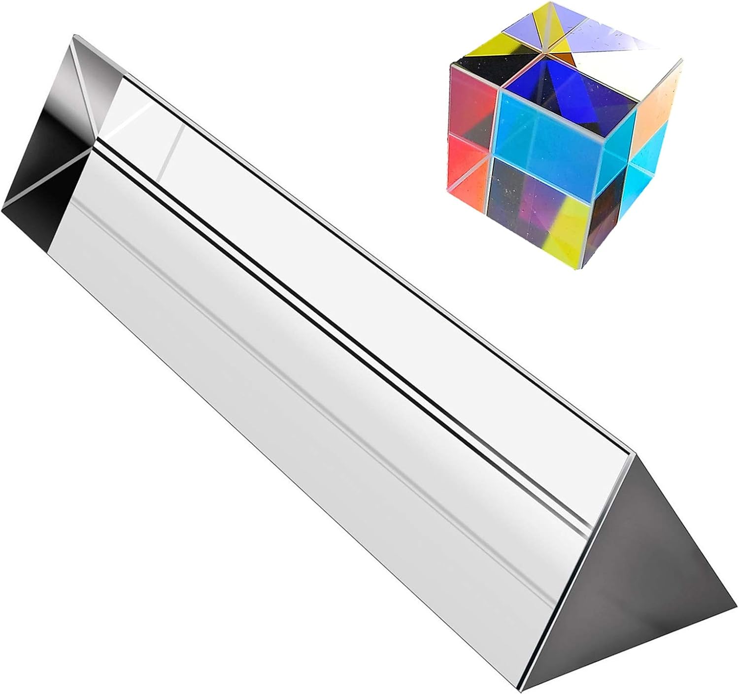 2 Pack Optical Crystal Prism Set, 100mm Triangular Prism, 20mm Crystal ...