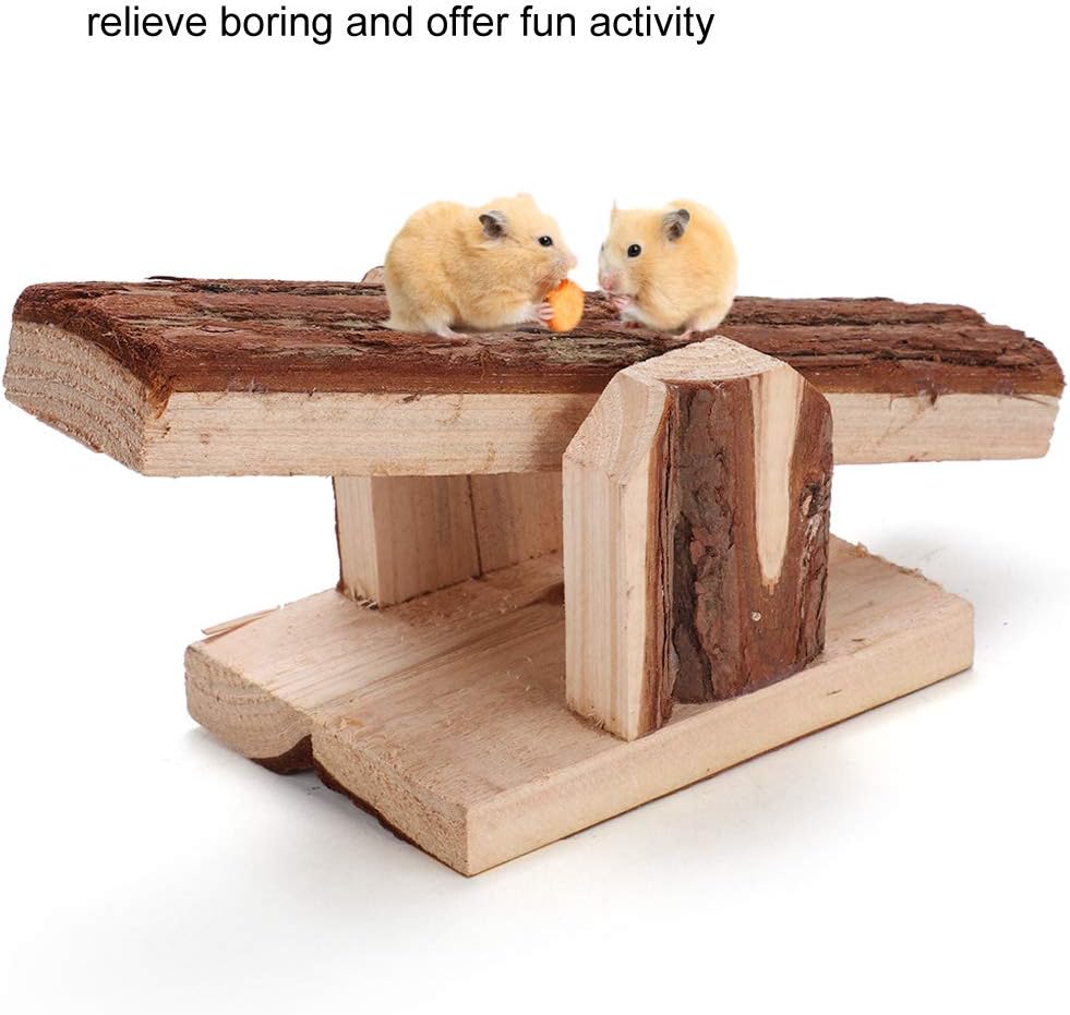 HEEPDD Hamster Seesaw, Natural Wooden Seesaw Small Animal Cage Chew Toy ...