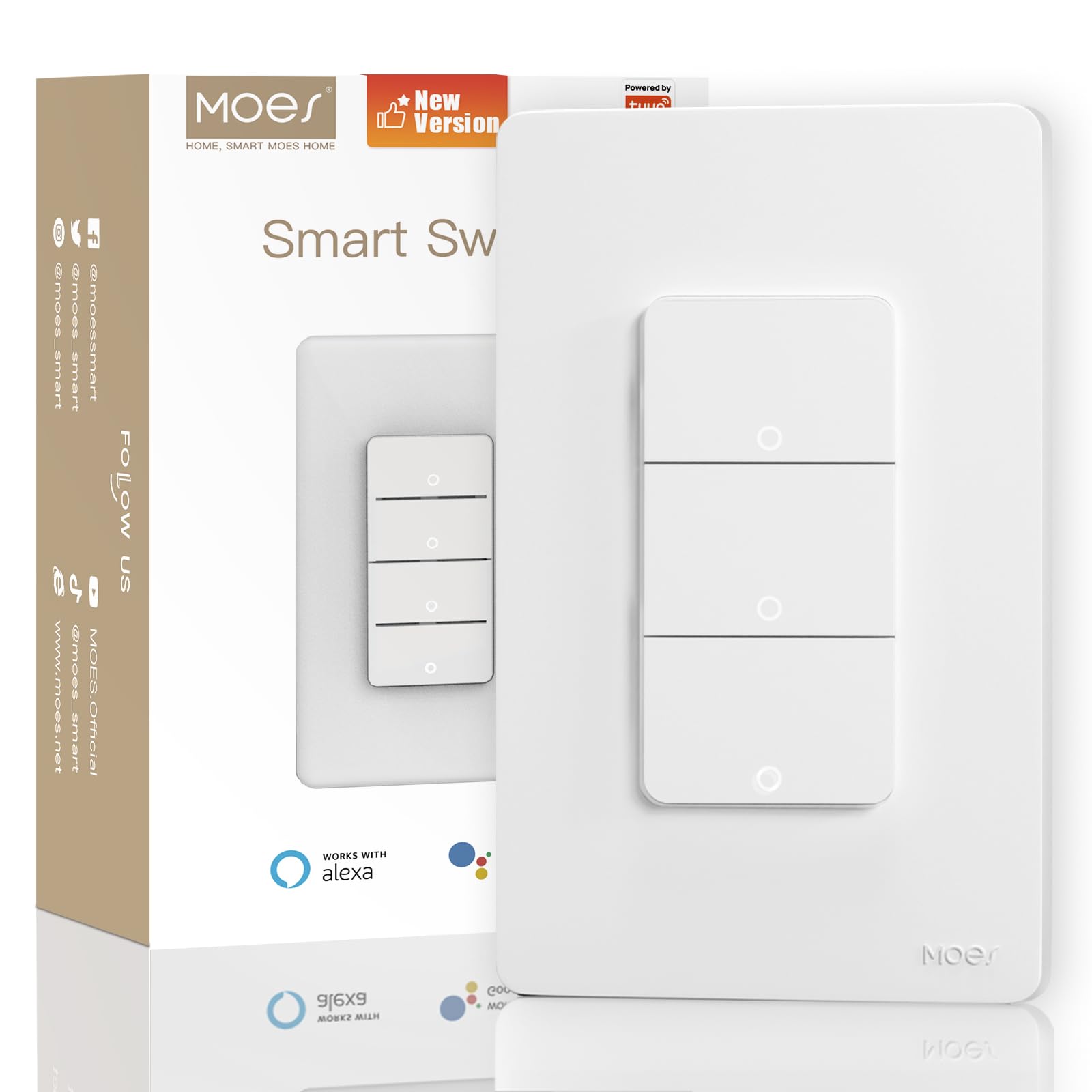 MOES Smart Triple Light Switches, 2nd Generation Wi-Fi 3 Gang Single ...