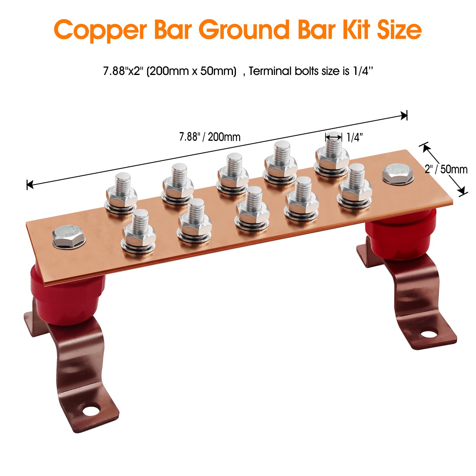 Copper Grounding Bar Kit - 7.8" Copper Bus Bar With 10 Terminal ...
