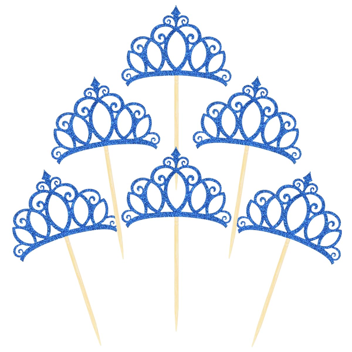 Donoter 48 Pieces Blue Glitter Princess Crown Cupcake Toppers Picks for ...